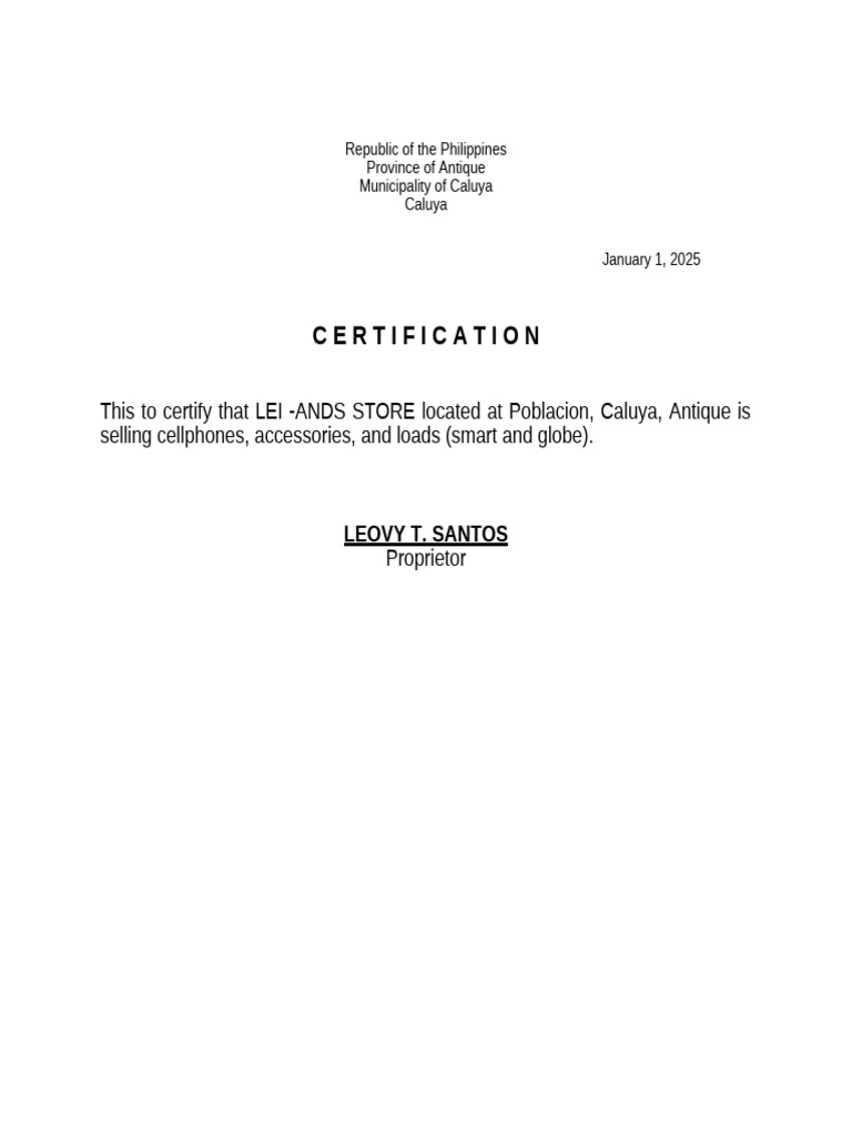 Certification of Selling Load | PDF