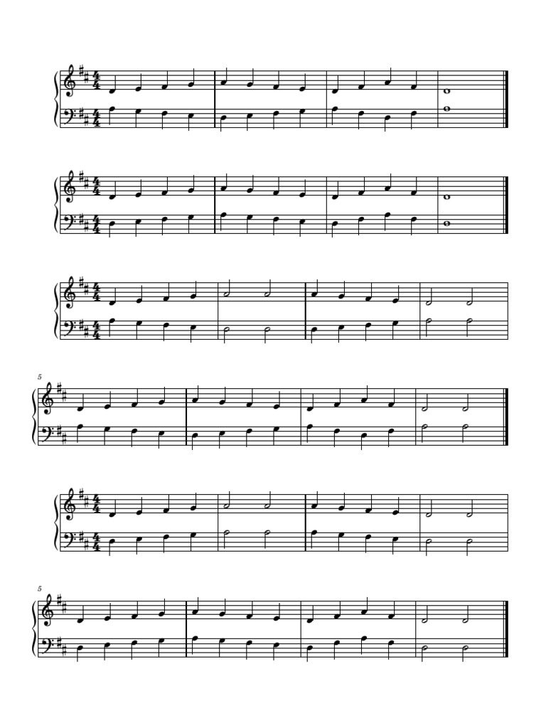 2 - d Major Five Finger Patterns, Quarter Half Whole | PDF