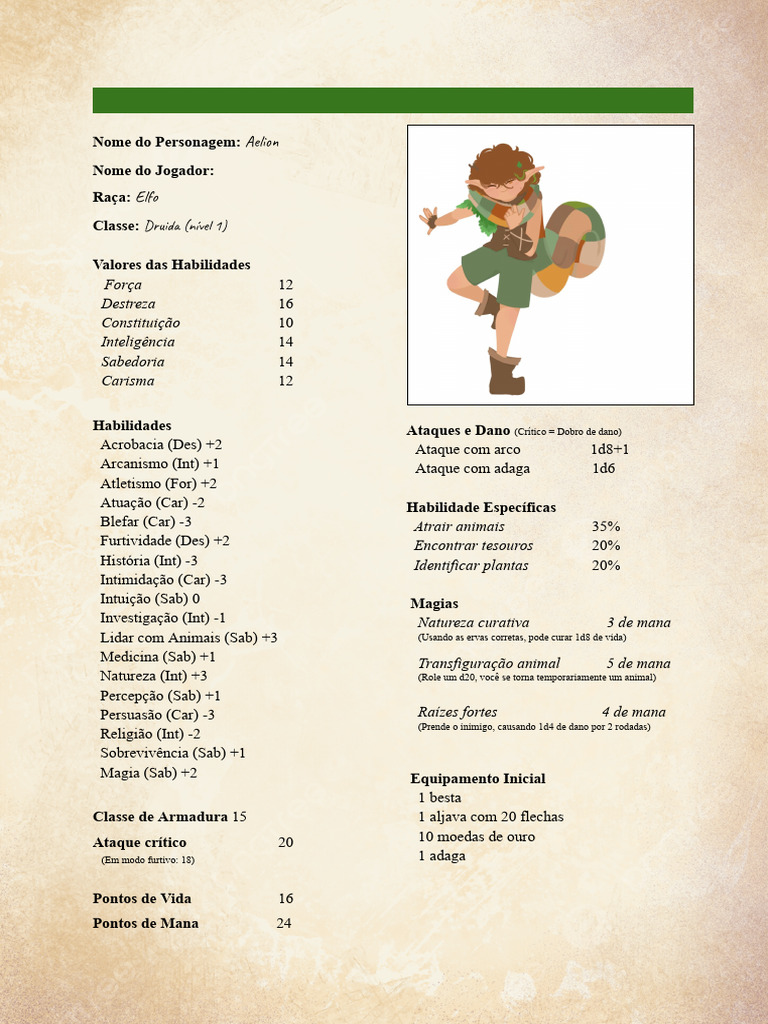 Druida Elfo Aelion: Habilidades e Magias | PDF