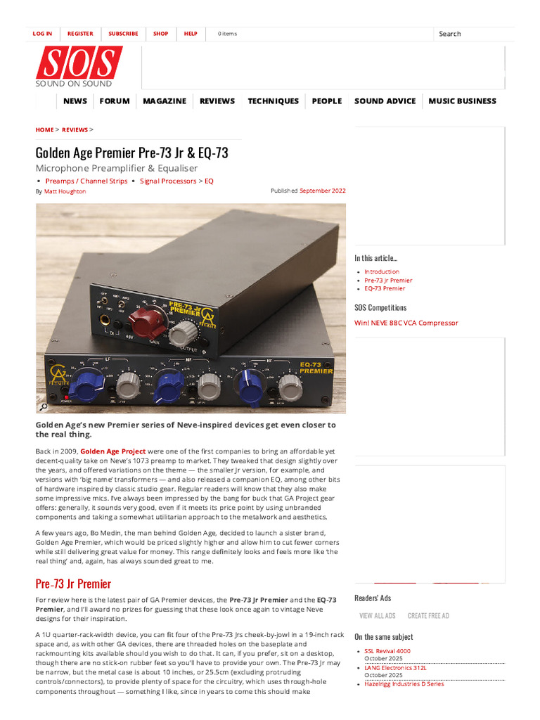 Golden Age Premier Pre-73 Jr & EQ-73 Review | PDF | Equalization (Audio ...