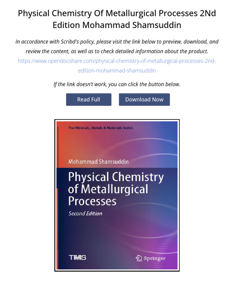 Physical Chemistry of Metallurgical Processes 2nd Edition Mohammad ...