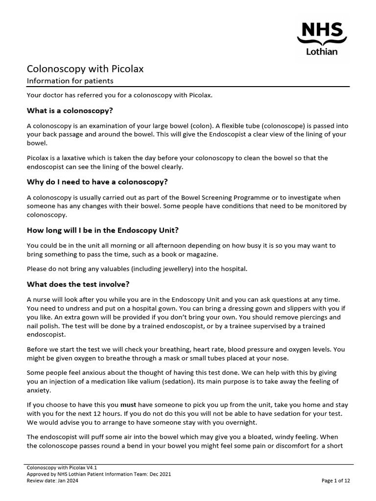 Colonoscopy Prep with Picolax Guide | PDF | Colonoscopy | Diabetes