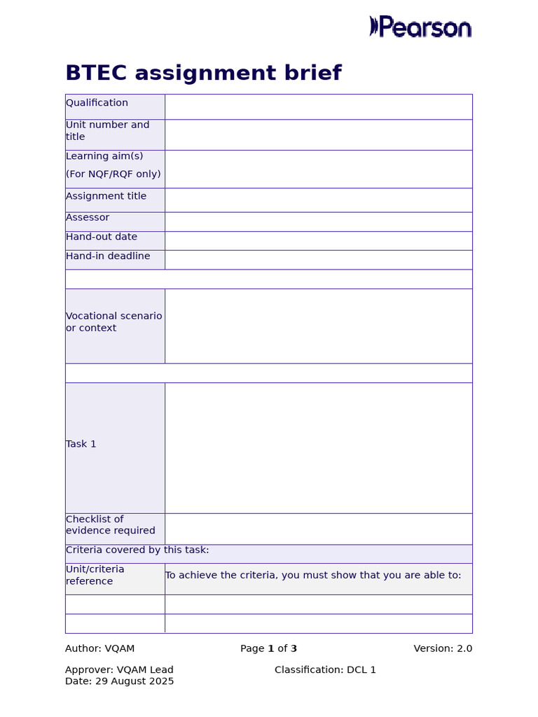 BTEC Assignment Brief Overview | PDF