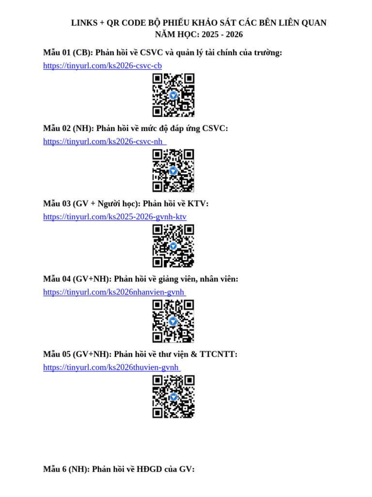 Link_qr Code Bộ Phiếu Ks Cblq 2025-2026.Final | PDF