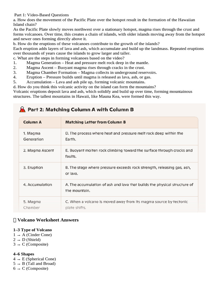 Volcanoes Answers | PDF | Volcano | Lava