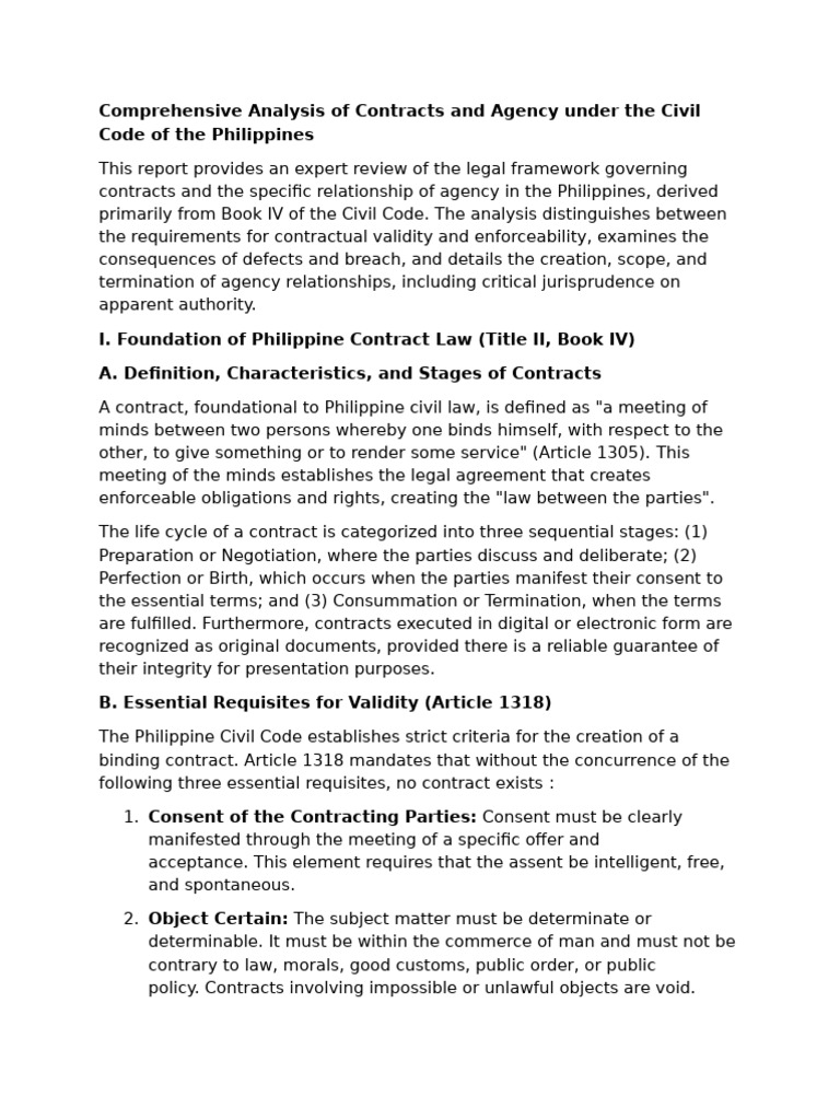 Philippine Contract Law Overview | PDF | Law Of Agency | Legal Liability