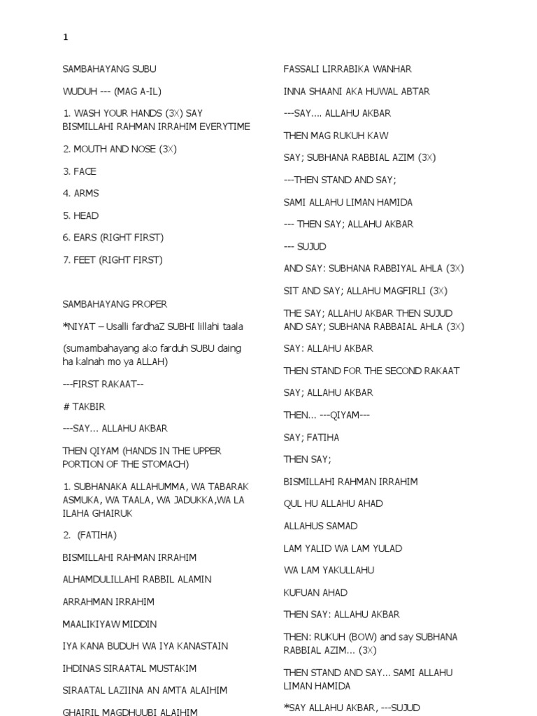 Sambahayang Subu | PDF | Semitic Words And Phrases | Islamic Behaviour And Experience