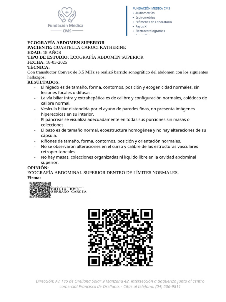 Ecografía Abdominal Normal - Informe Médico | PDF
