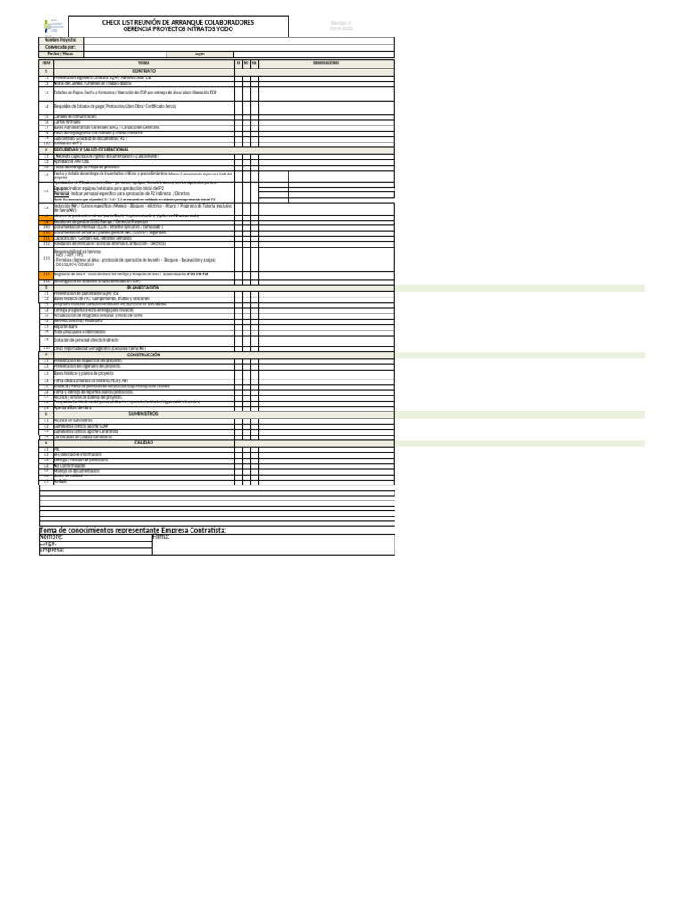 Check List Reunión Arranque | PDF