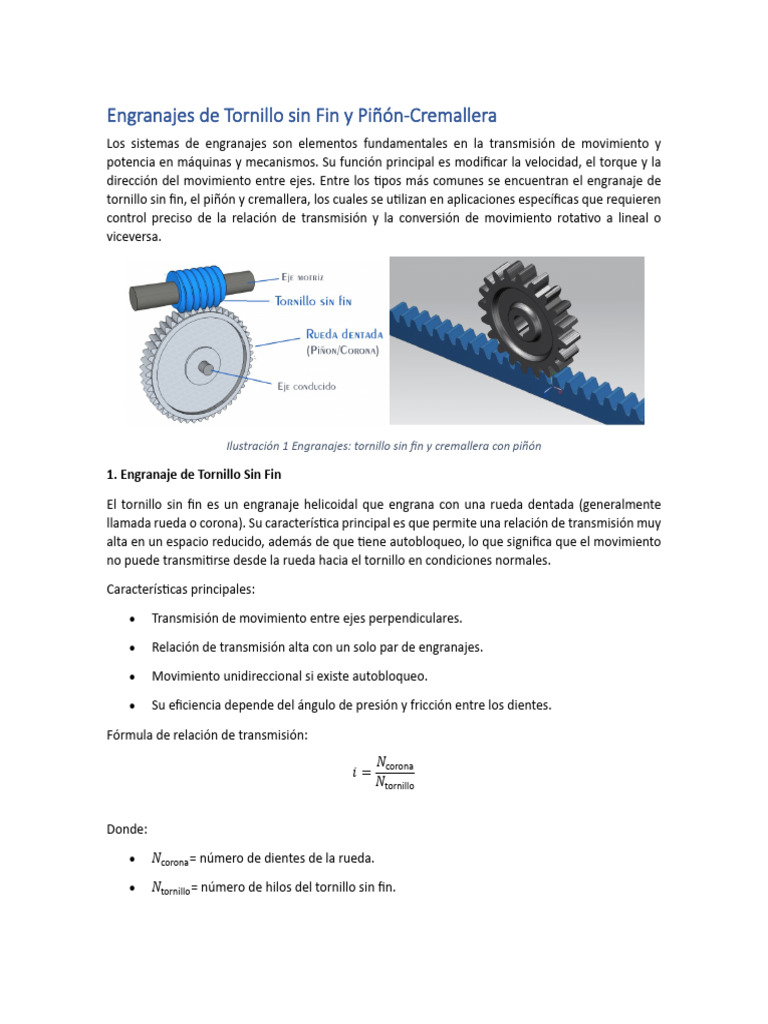 Engranajes de Tornillo sin Fin y Piñón en solid works | PDF | Ingeniería mecánica | Mecánica