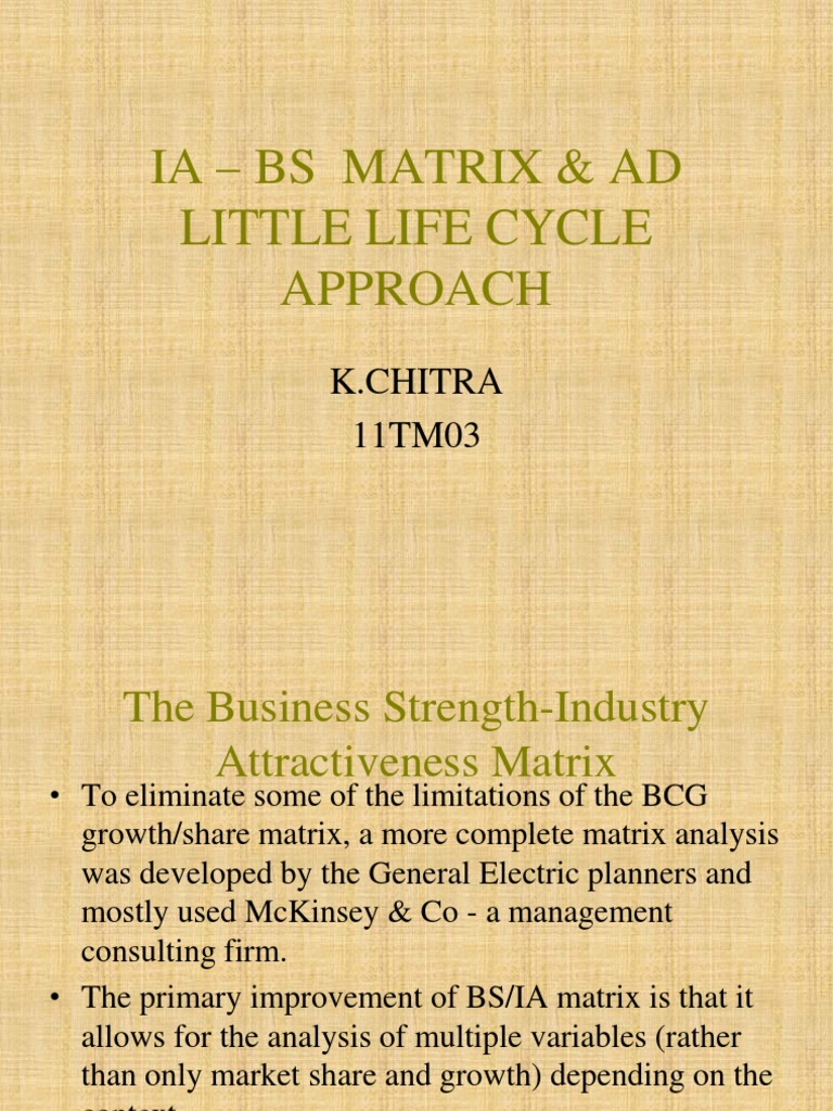 Ia - Bs Matrix & Ad Little Life Cycle Approach: K.Chitra 11TM03 | PDF ...