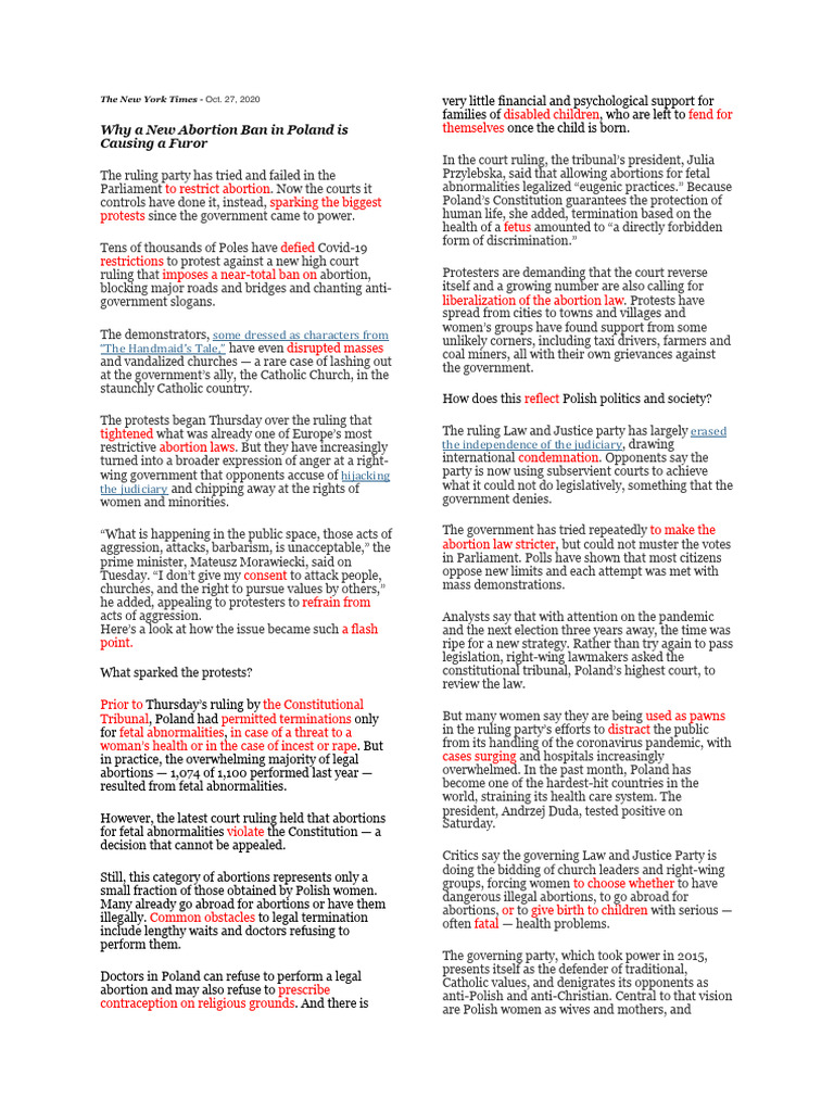 Abortion Ban in Poland - Vocabulary | PDF | Abortion | Human Rights