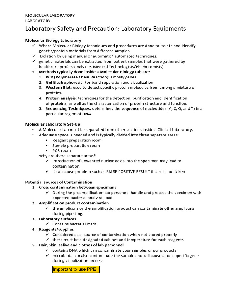 Molecular Biology Laboratory Safety and Precaution | PDF | Polymerase ...