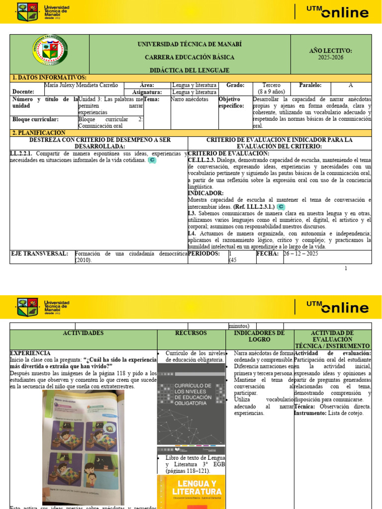 Actividad # 9. Planificación Microcurricular. (1) | PDF | Evaluación | Aprendizaje