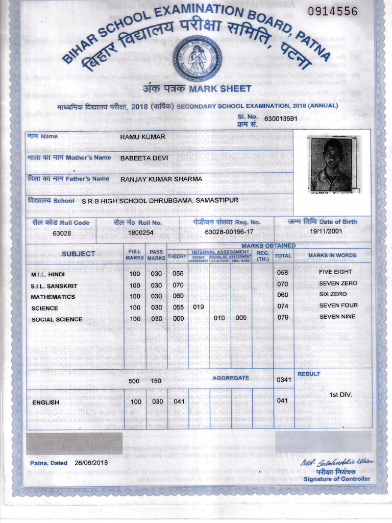10th Mark Sheet (2) | PDF