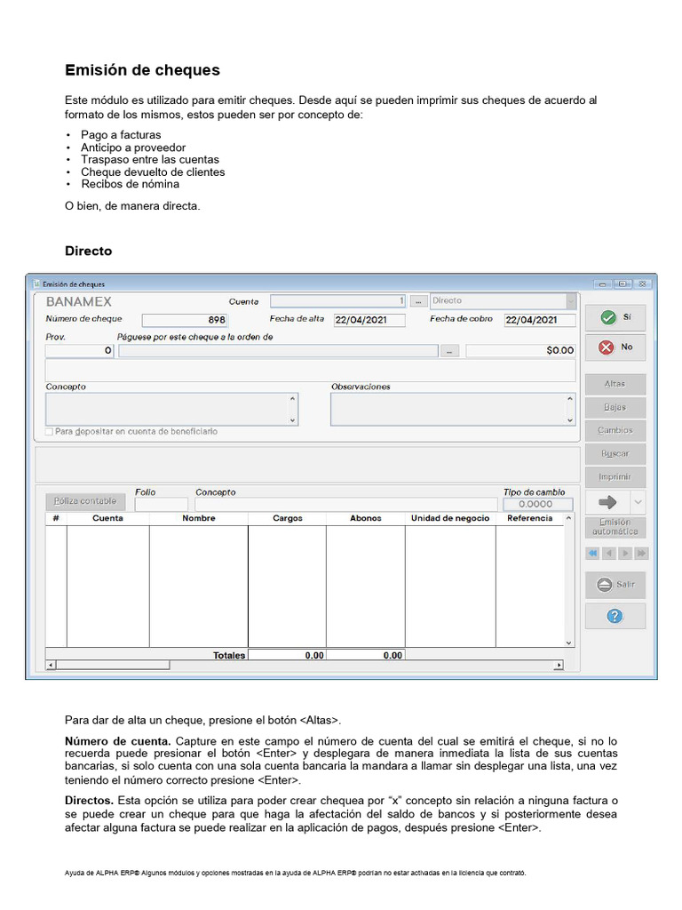 MANUAL_ALPHA _BANCOS_03_EMISION DE CHEQUES | PDF | Cheque | Planificación de recursos empresariales