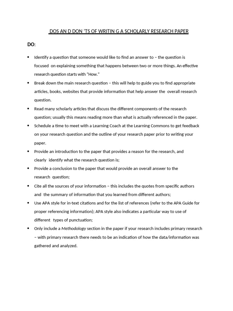 Dos and Donts of Writing a Research Paper | PDF | Apa Style | Abstract ...