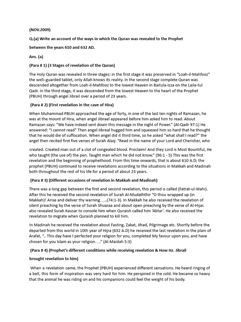 Stages of Quran Revelation to Prophet | PDF | Quran | Islam