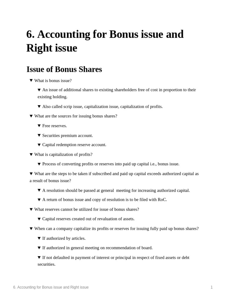 Accounting for Bonus and Rights Issues | PDF | Equity (Finance ...
