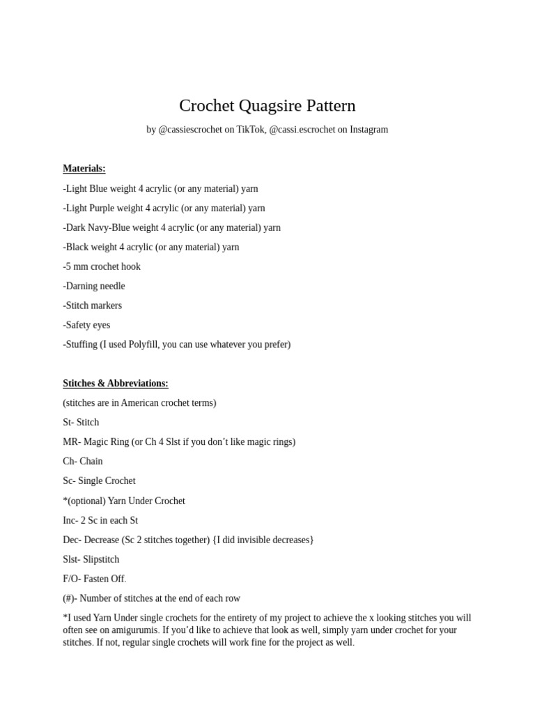 Crochet Quagsire Plush Pattern Guide | PDF | Crochet | Embroidery