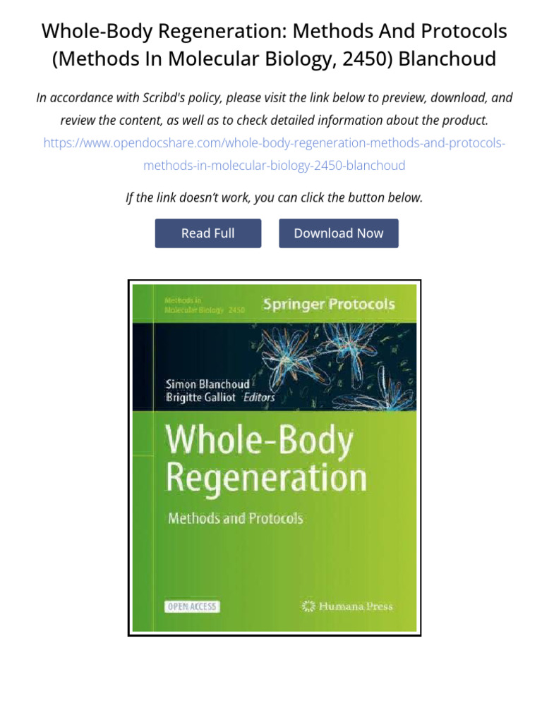 Whole-Body Regeneration: Methods and Protocols (Methods in Molecular Biology, 2450) Blanchoud ...