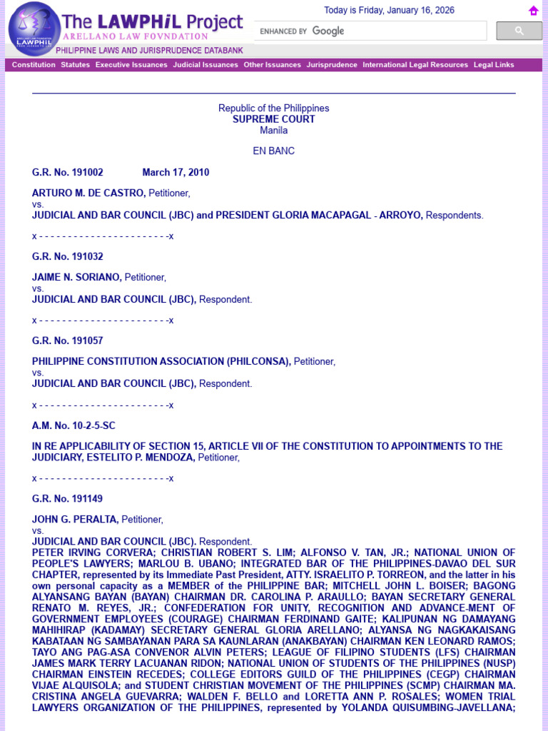 G.R. No. 191002 de Castro v JBC - Logical Fallacy | PDF | Standing (Law ...