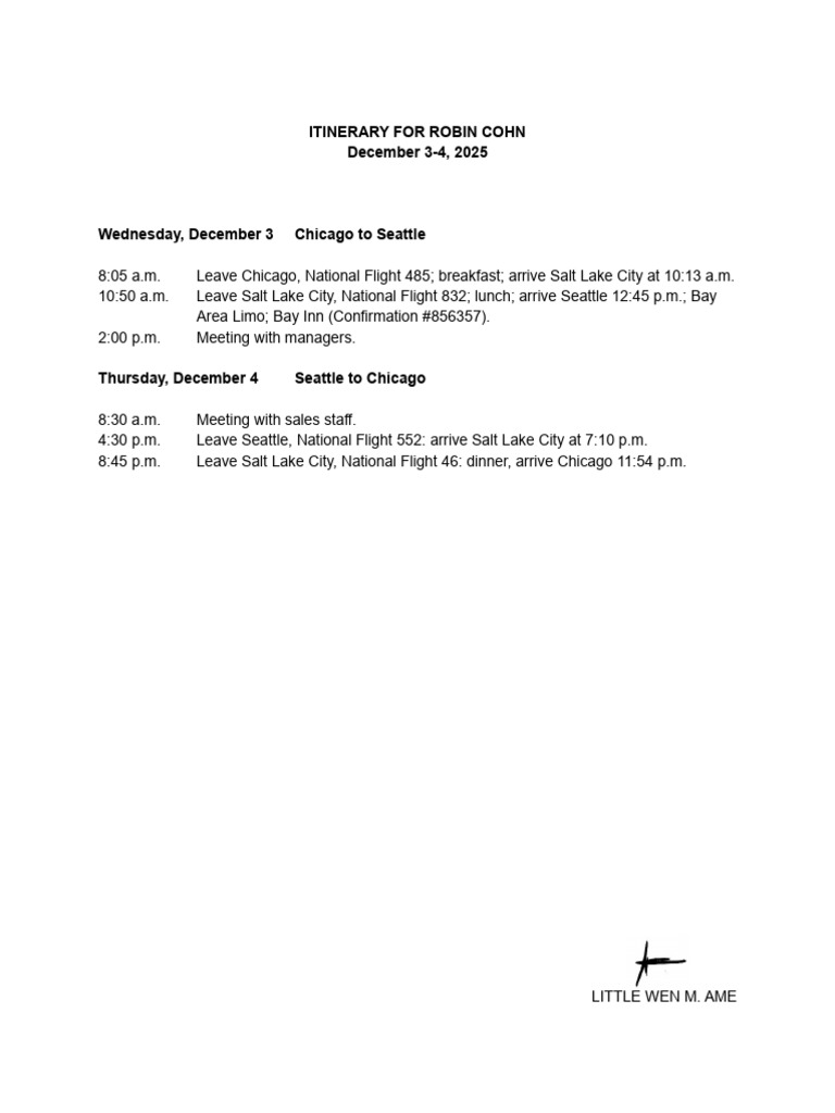 Robin Cohn's Seattle Itinerary 2025 | PDF