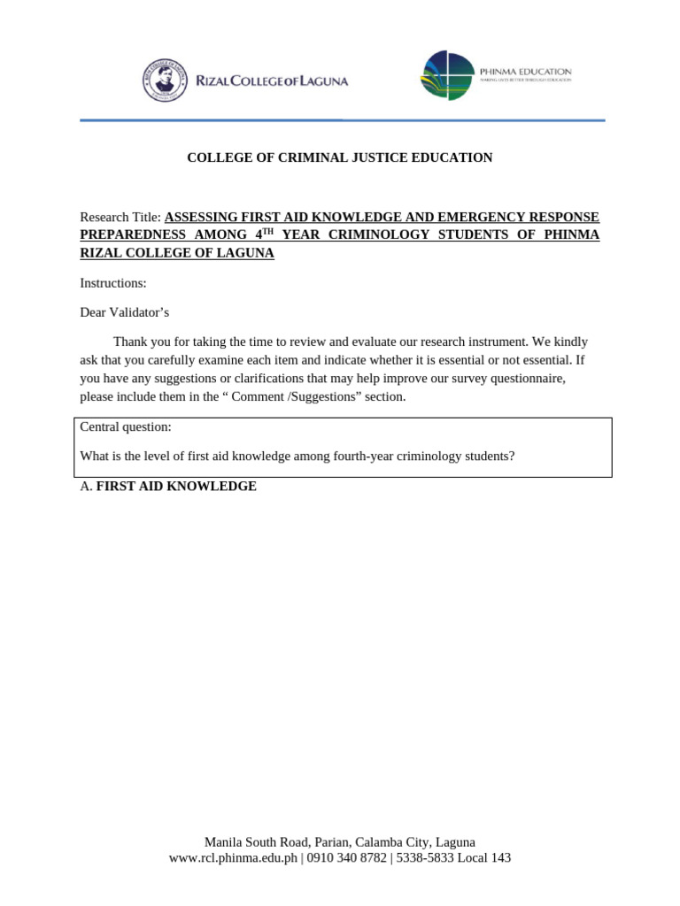 QUESTIONNAIRES | PDF | First Aid | Emergency