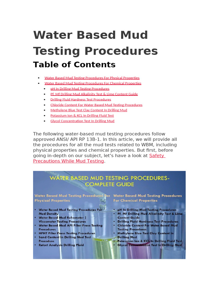 Water-Based Mud Testing Procedures Guide | PDF | Chloride | Potassium