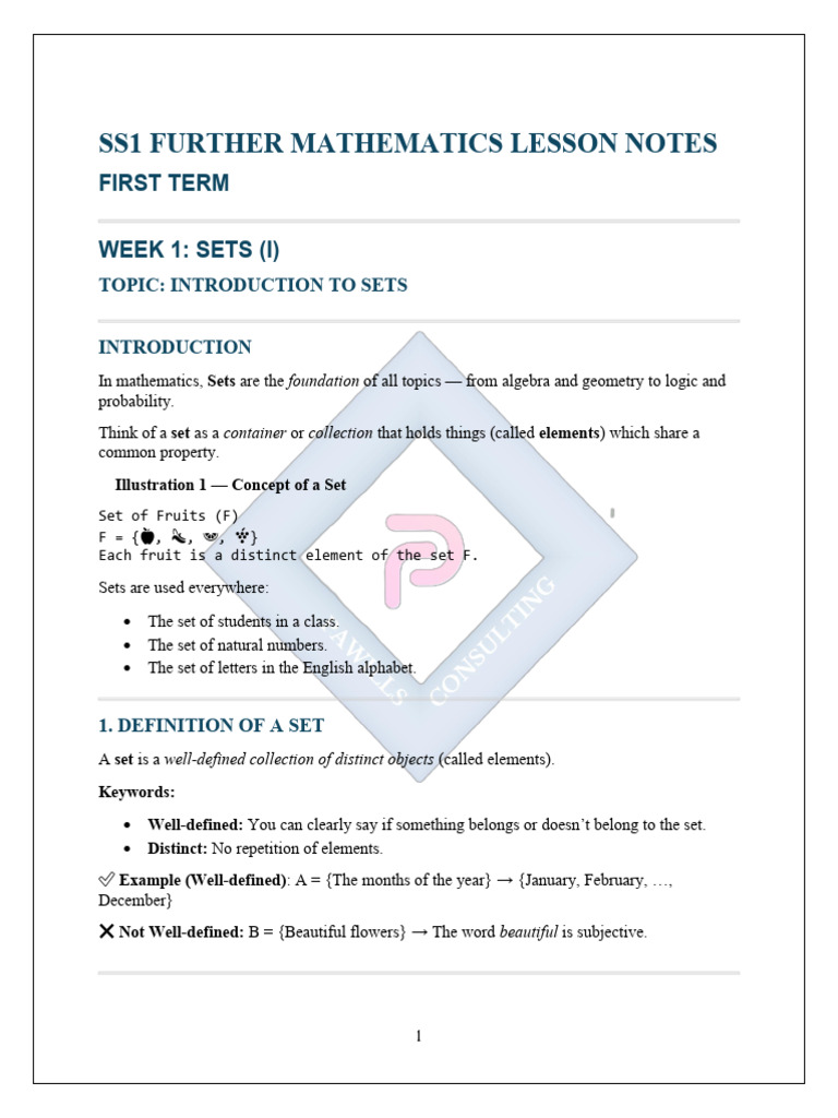 Ss1 Further Mathematics Lesson Notes(1) | PDF | Inequality (Mathematics ...