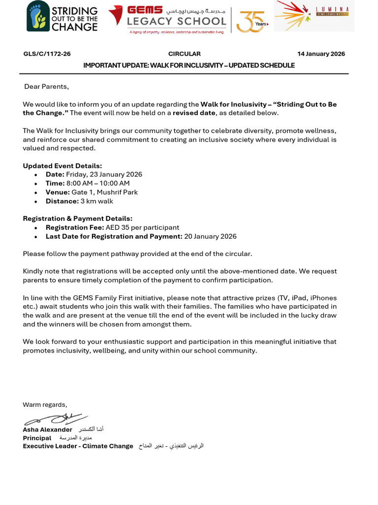 Walk for Inclusivity: Updated Schedule | PDF