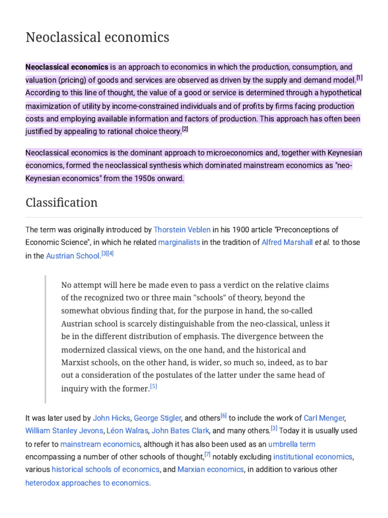 Neoclassical Economics - Wikipedia | PDF | Neoclassical Economics ...