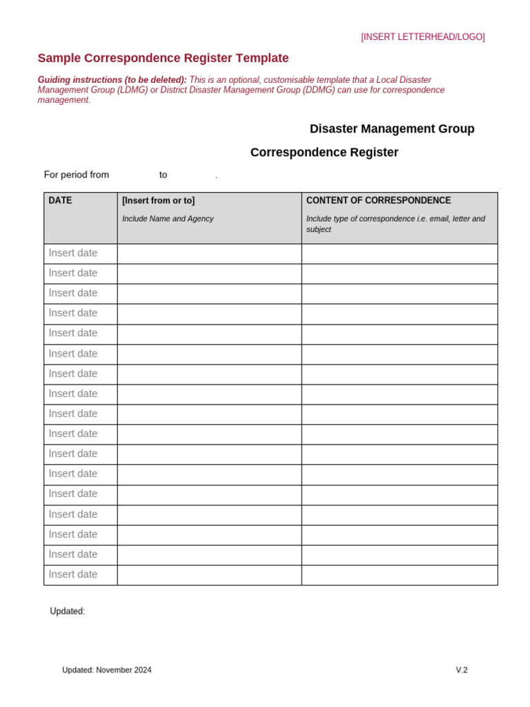 Disaster Management Correspondence Log | PDF