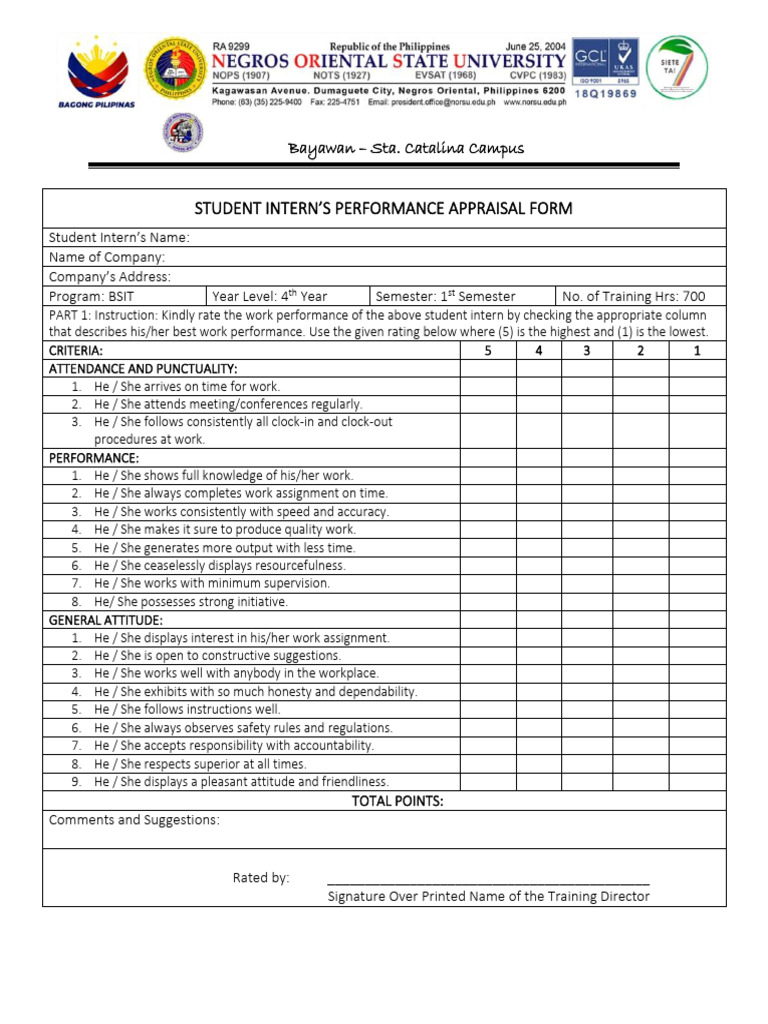 OJT_Student Intern's Performance Appraisal Form__SHORT BOND PAPER (1 ...