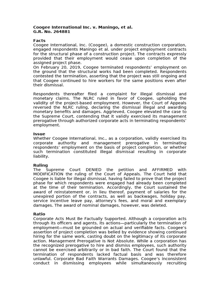 Coogee Int'l Inc. Dismissal Case Summary | PDF | Legal Liability ...