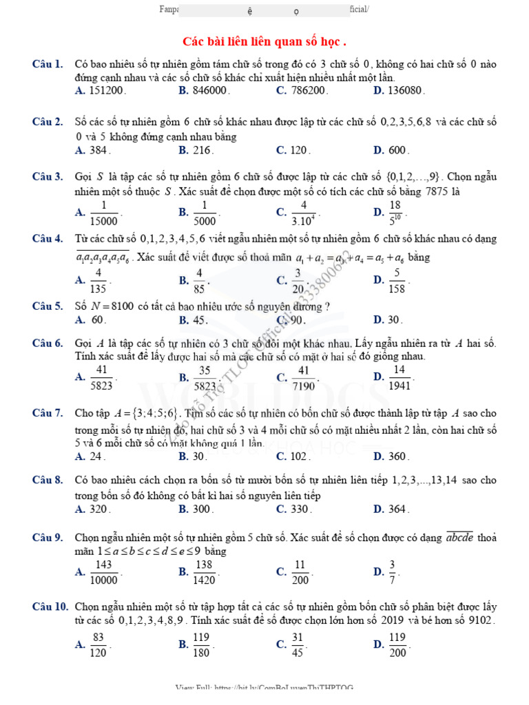 PDF Cac Bai Toan Dem Kep Hop So Hoc | PDF