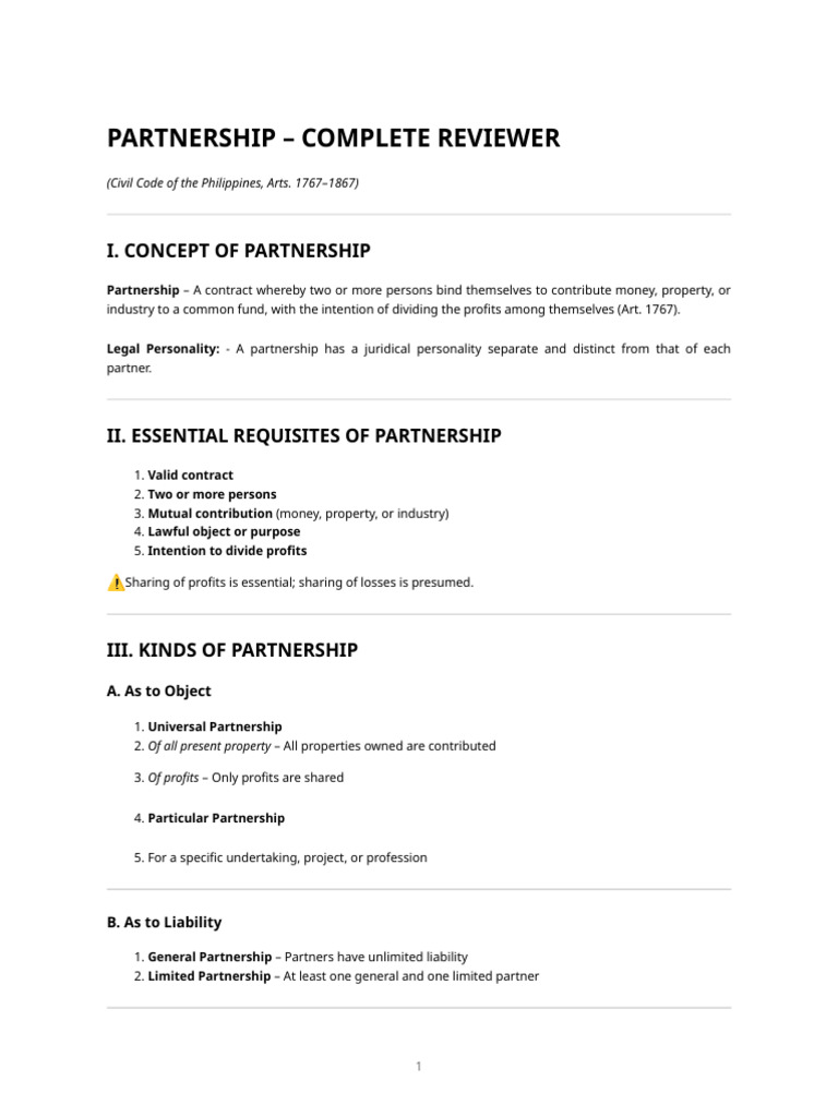 Partnership Reviewer – Complete | PDF | Partnership | Limited Partnership