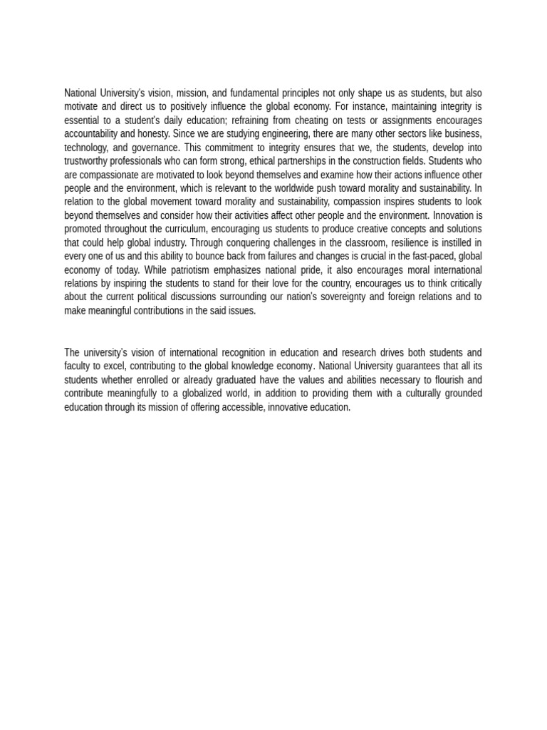 National University: Vision and Values for Global Impact | PDF
