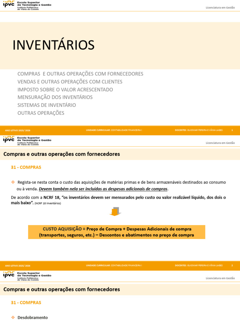 Contabilidade Financeira: Inventários e Fornecedores | PDF | Taxa de ...