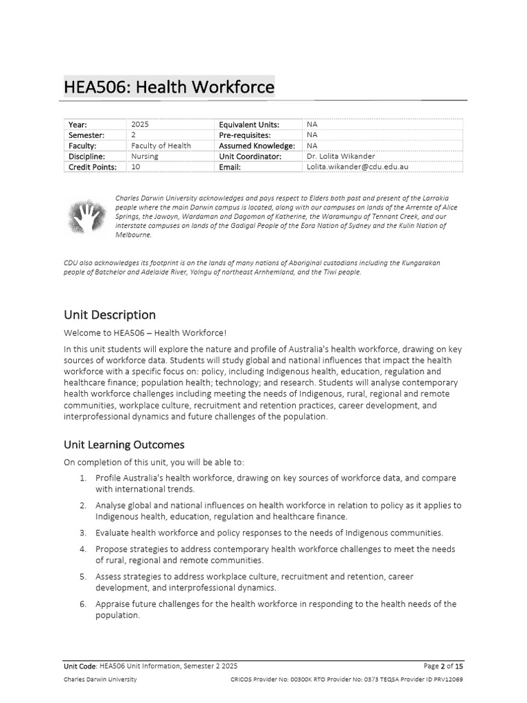 HEA506 S2 2025 Unit Outline | PDF | Health Human Resources | Critical Thinking