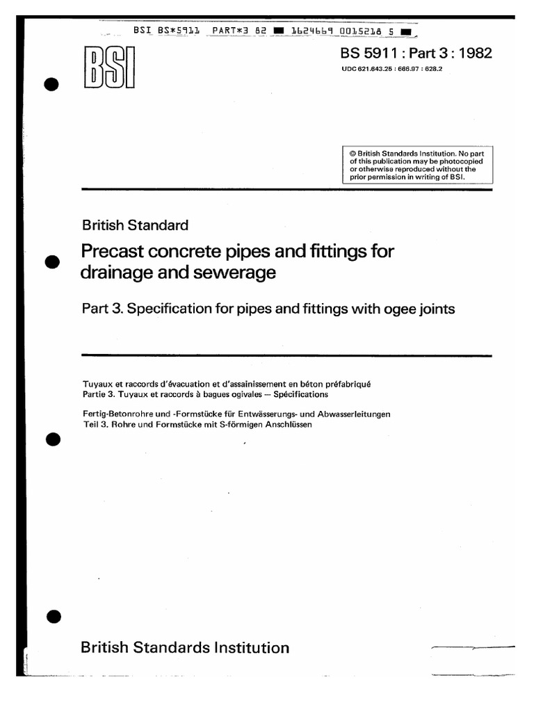BS5911~2 (Precast Concrete Pipes and Fittings - Ogee Joints) | PDF
