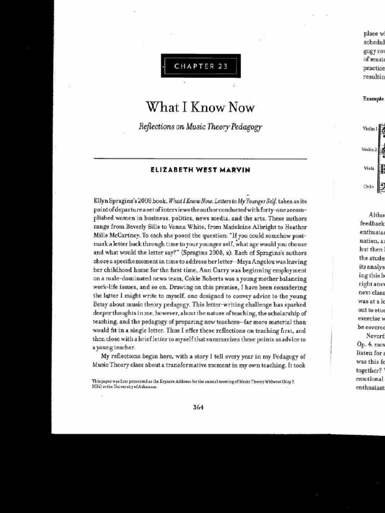 Marvin What I Know Now Reflections On Music Theory Pedagogy1 | PDF