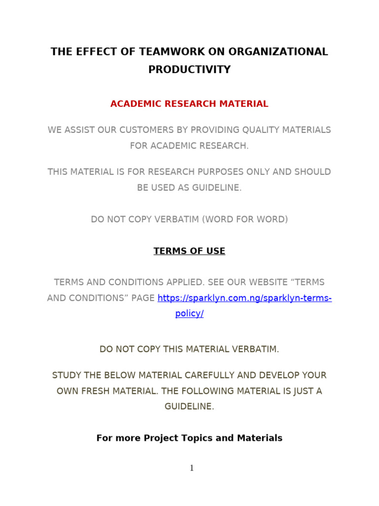 (Seminar) The Effect of Teamwork on Organizational Productivity | PDF ...