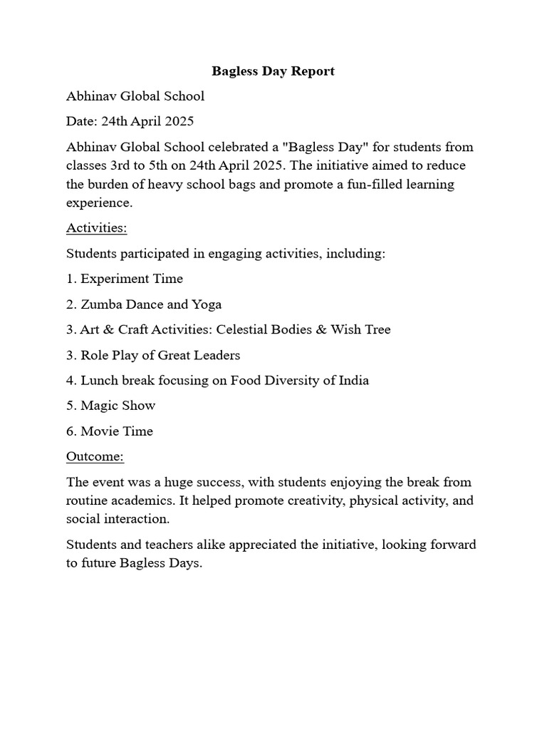 Bagless Day Report | PDF