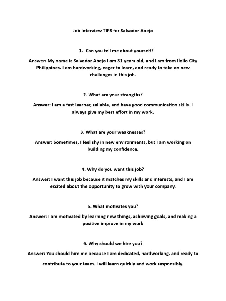 Job Interview TIPS for Salvador Abejo | PDF