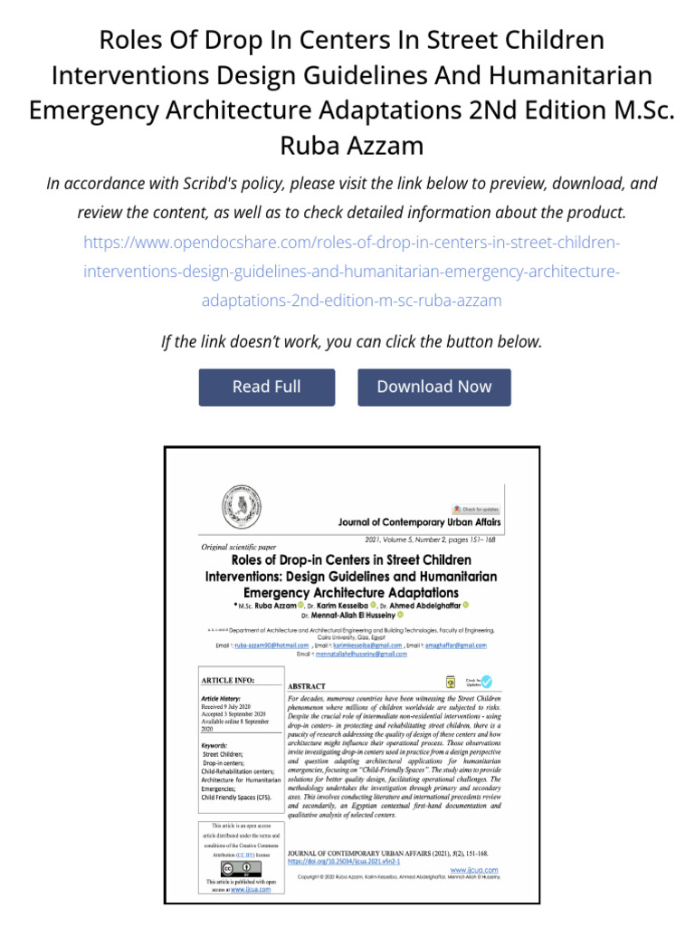Roles of Drop in Centers in Street Children Interventions Design ...