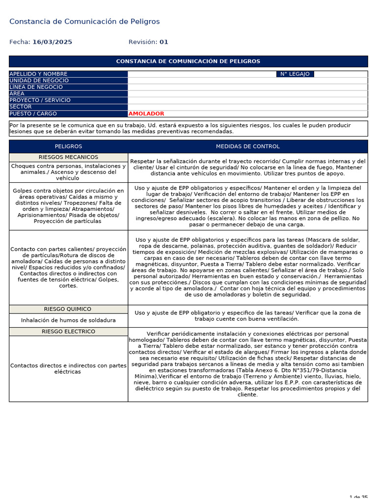 Comunicación de Peligros. - copia | PDF | Residuos | Soldadura