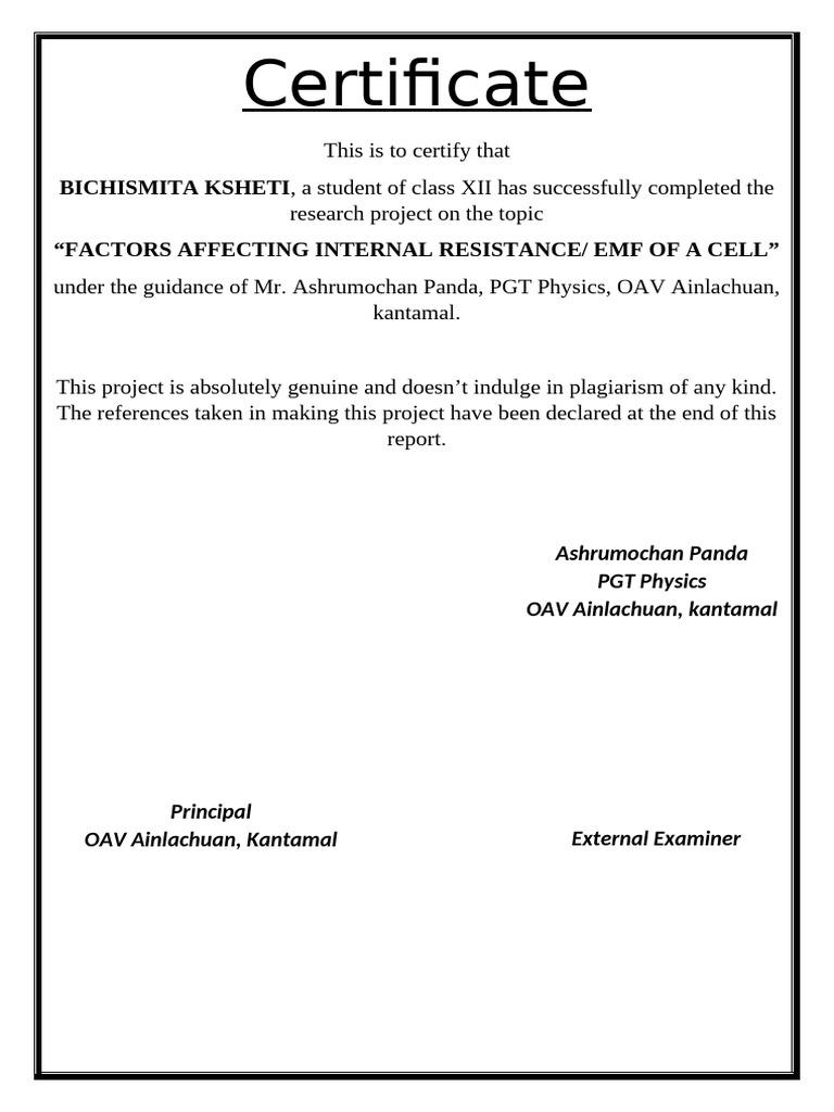 Certificate Internal Resistance | PDF