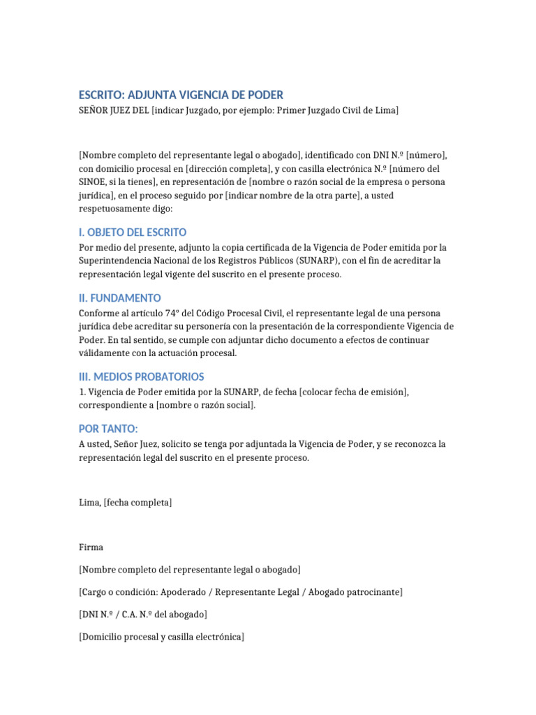 Escrito Adjunta Vigencia de Poder | PDF