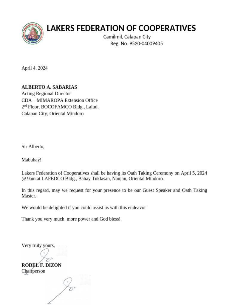 LAFEDCO Letter to CDA for Oath | PDF